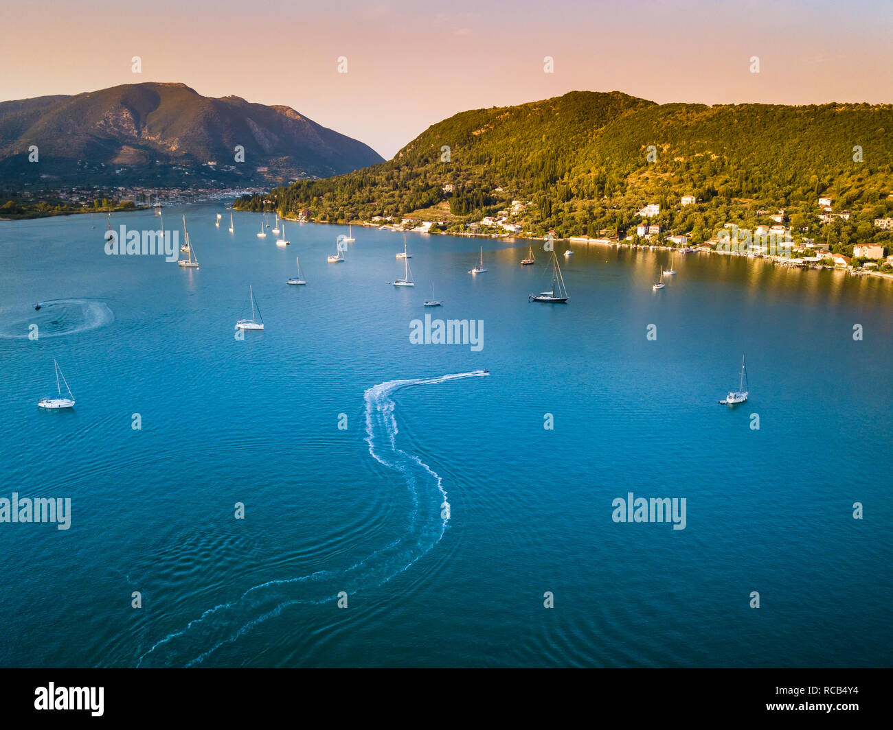 Epic view of breathtaking lagoon bay area in Lefkada, Greece with lots ...