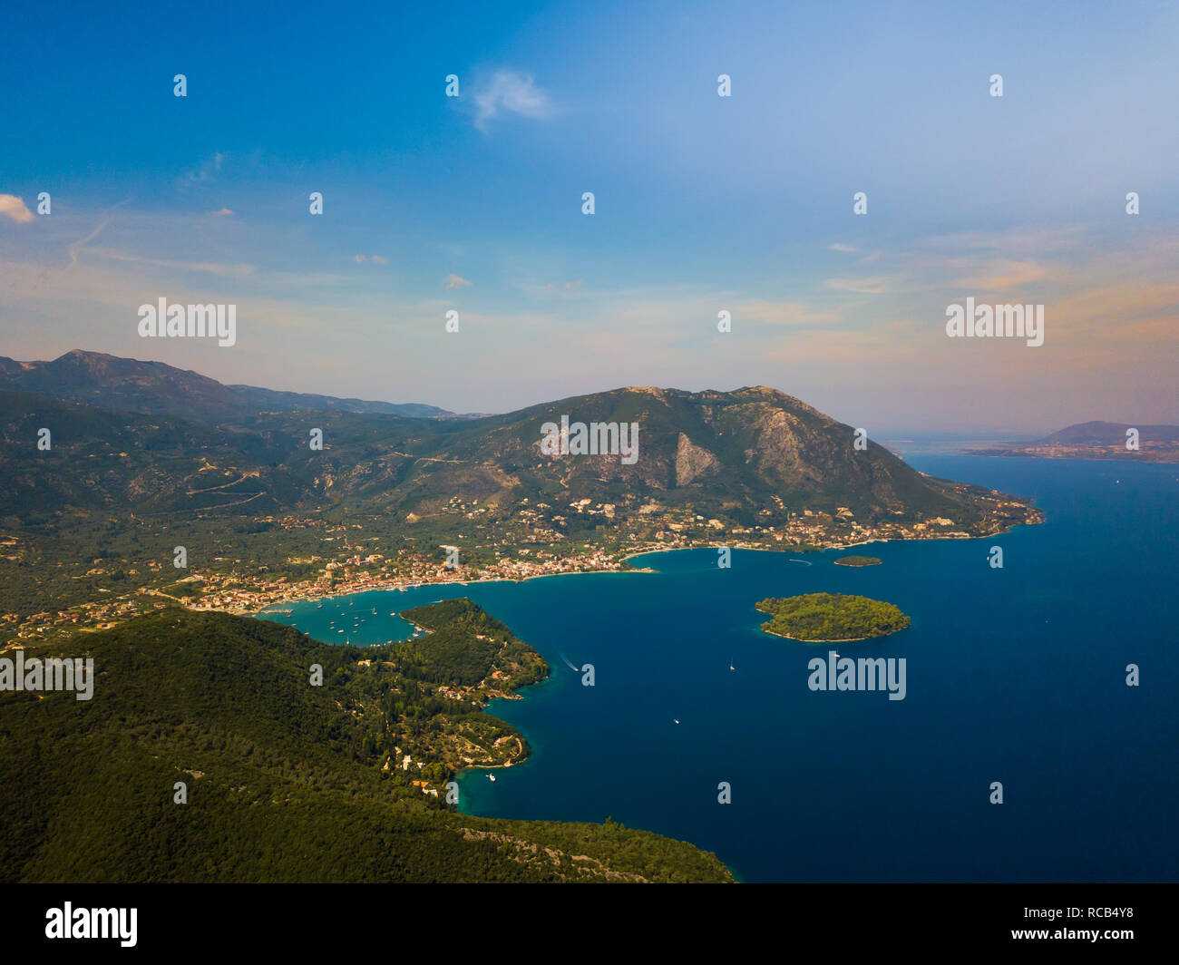 Epic view of breathtaking lagoon bay area in Lefkada, Greece with lots ...