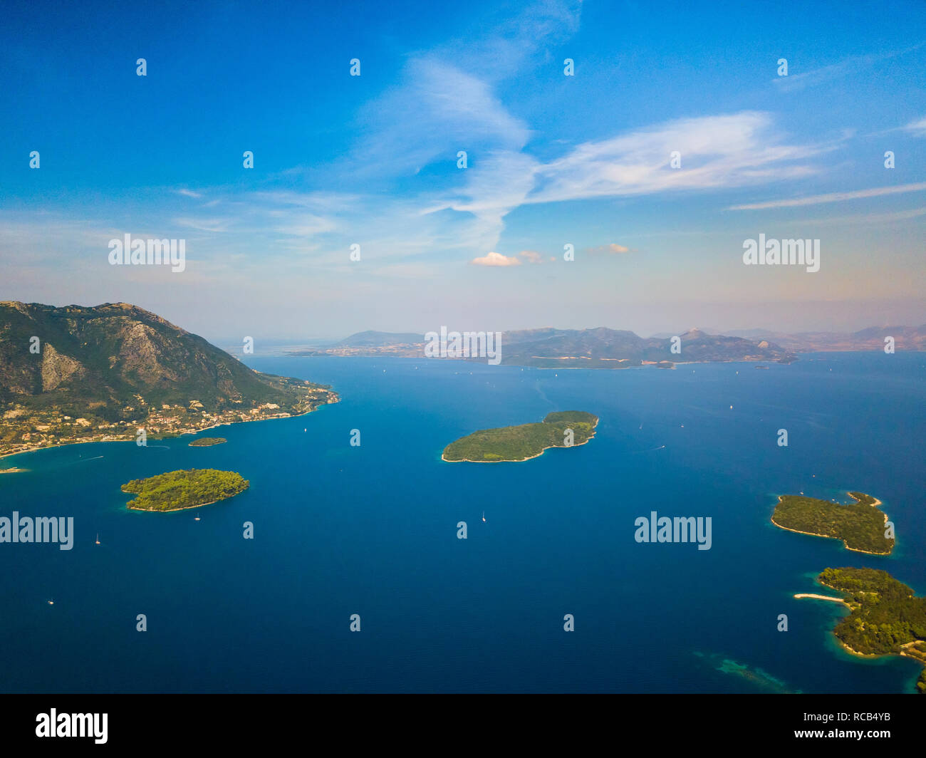 Epic view of breathtaking lagoon bay area in Lefkada, Greece with lots ...