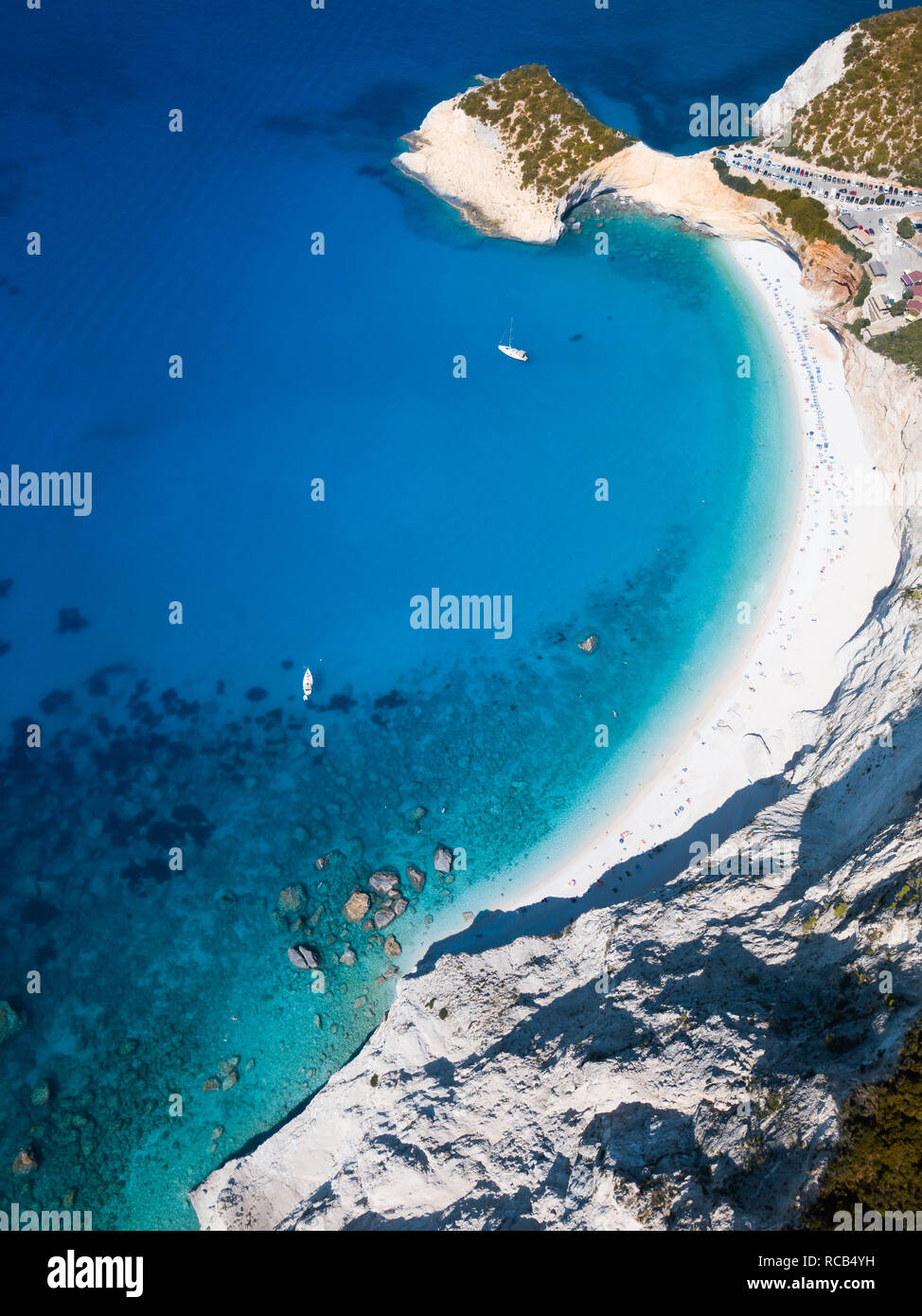 Epic view of breathtaking lagoon bay area in Lefkada, Greece with lots ...