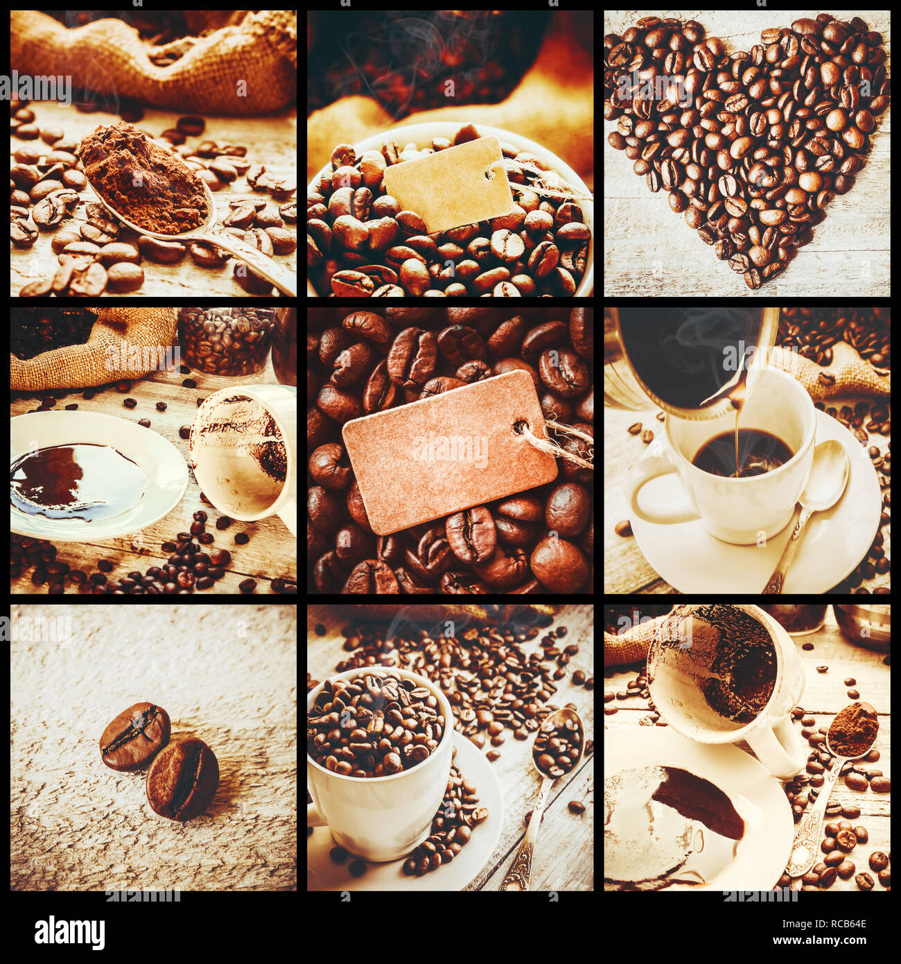 collage many pictures of coffee. Selective focus Stock Photo - Alamy