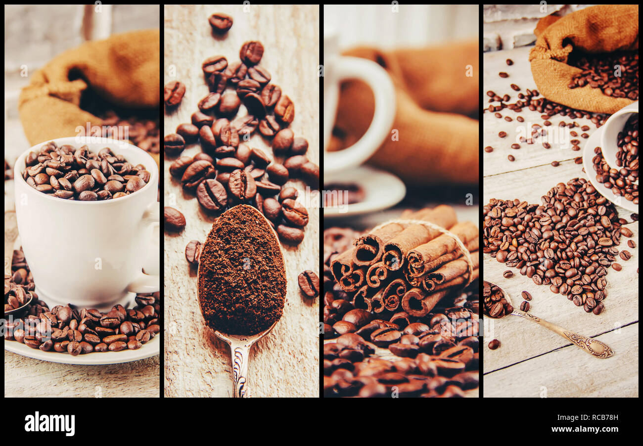 collage many pictures of coffee. Selective focus Stock Photo - Alamy