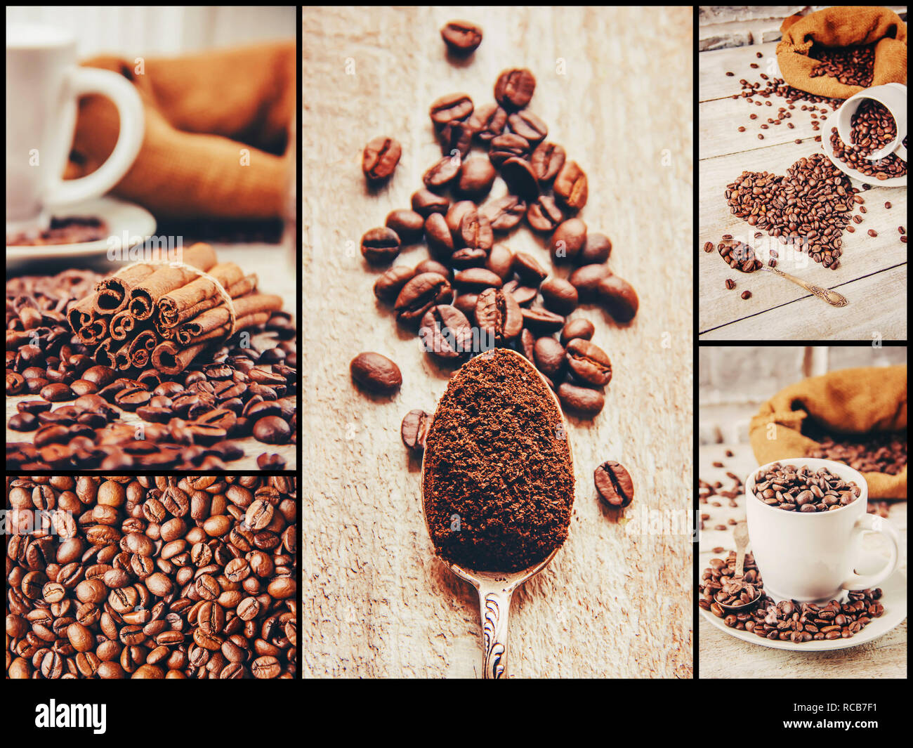 collage many pictures of coffee. Selective focus Stock Photo - Alamy