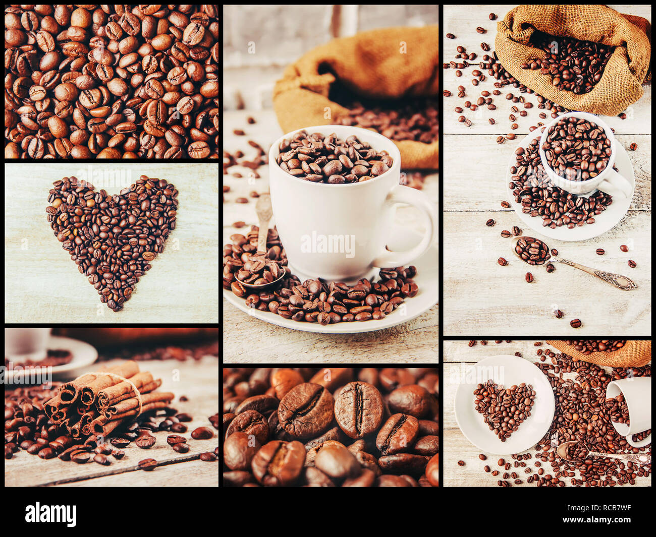 collage many pictures of coffee. Selective focus Stock Photo - Alamy