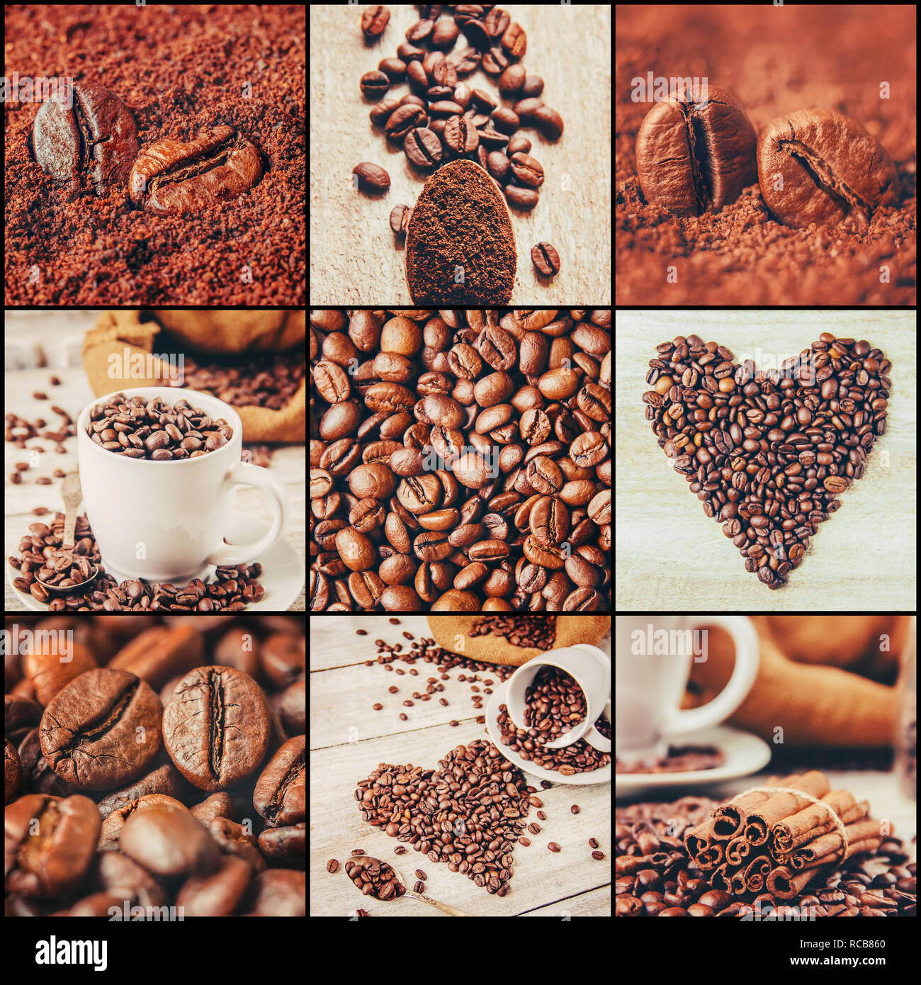collage many pictures of coffee. Selective focus Stock Photo - Alamy