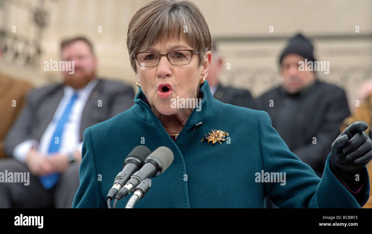 Topeka, Kansas, USA. 14th Jan, 2019. Democrat Governor Laura Kelly ...