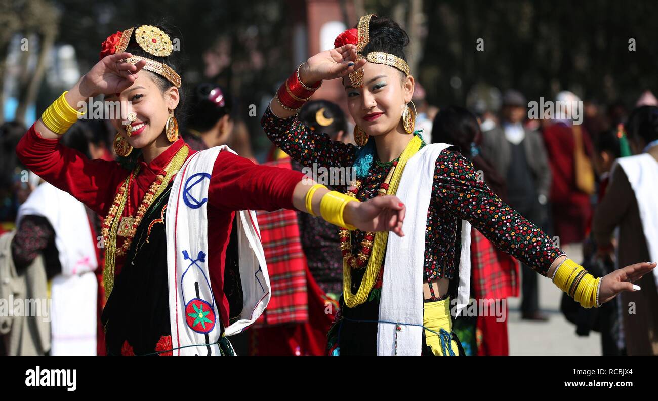 Kathmandu, Nepal. 15th Jan, 2019. Women from Magar community dance in ...