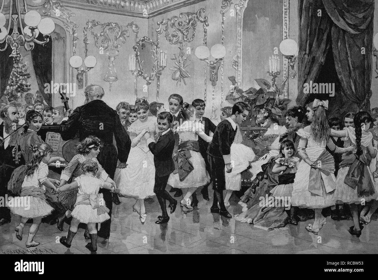 Children's ball, historical engraving, circa 1885 Stock Photo - Alamy