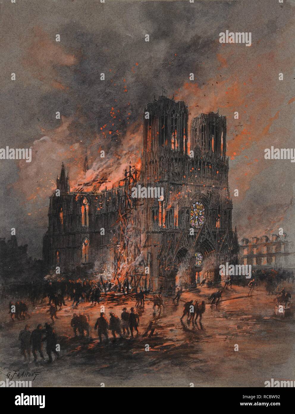 The burning Reims Cathedral. Museum: Musée des Beaux-Arts, Reims ...