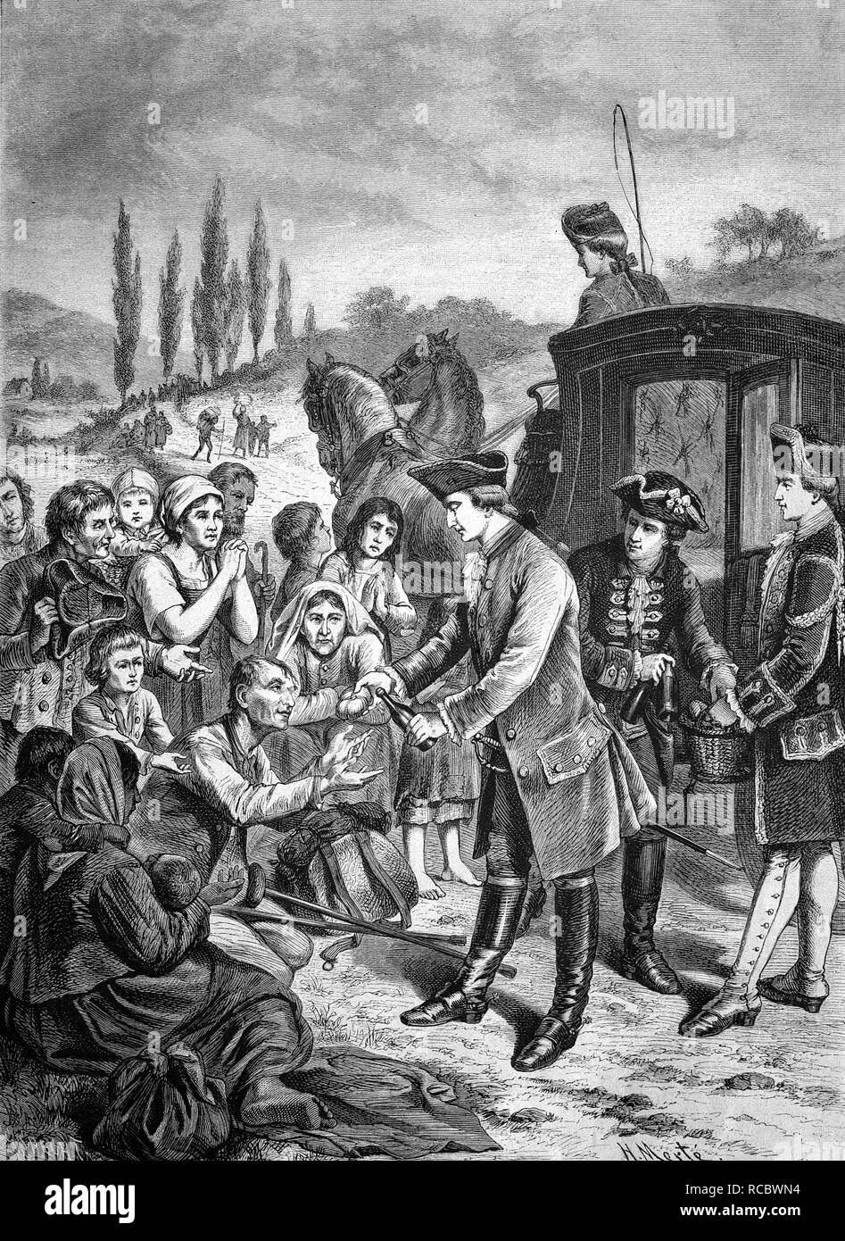 Emperor Joseph II saving Bohemian farmers from starvation, historical ...