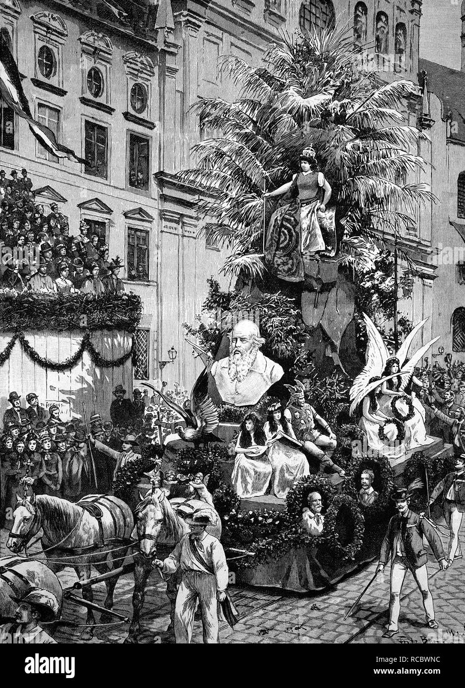 A float of the festival procession, Seventh German Gymnastics Festival ...