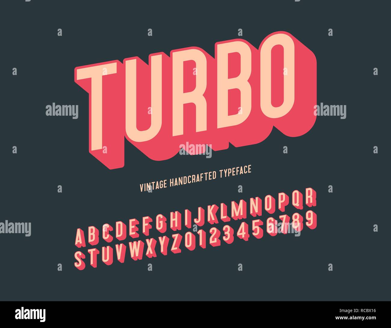 turbo vintage handcrafted 3d alphabet. vector illustration Stock Vector ...