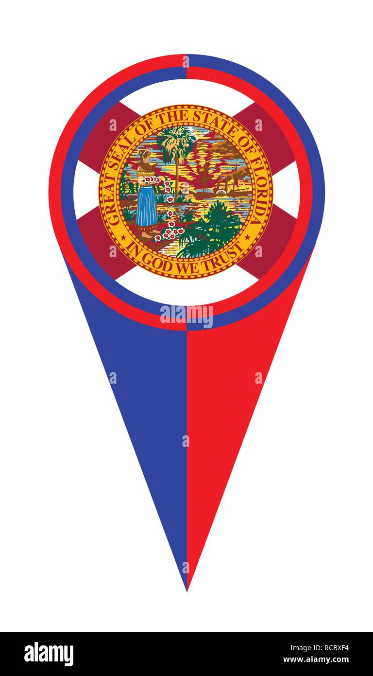 Red white and blue FLORIDA map pointer pin icon location flag marker ...