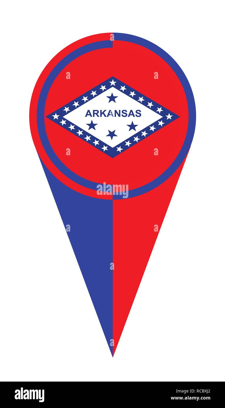 Red white and blue Arkansas map pointer pin icon location flag marker ...