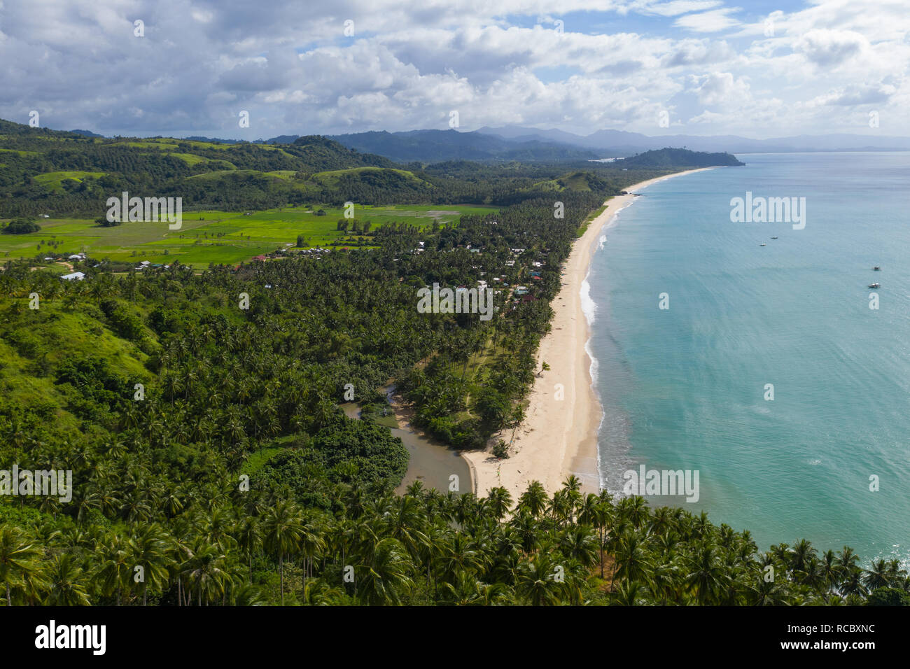Aerial view taken with a drone of Erawan Beach,San Vicente,Palawan ...