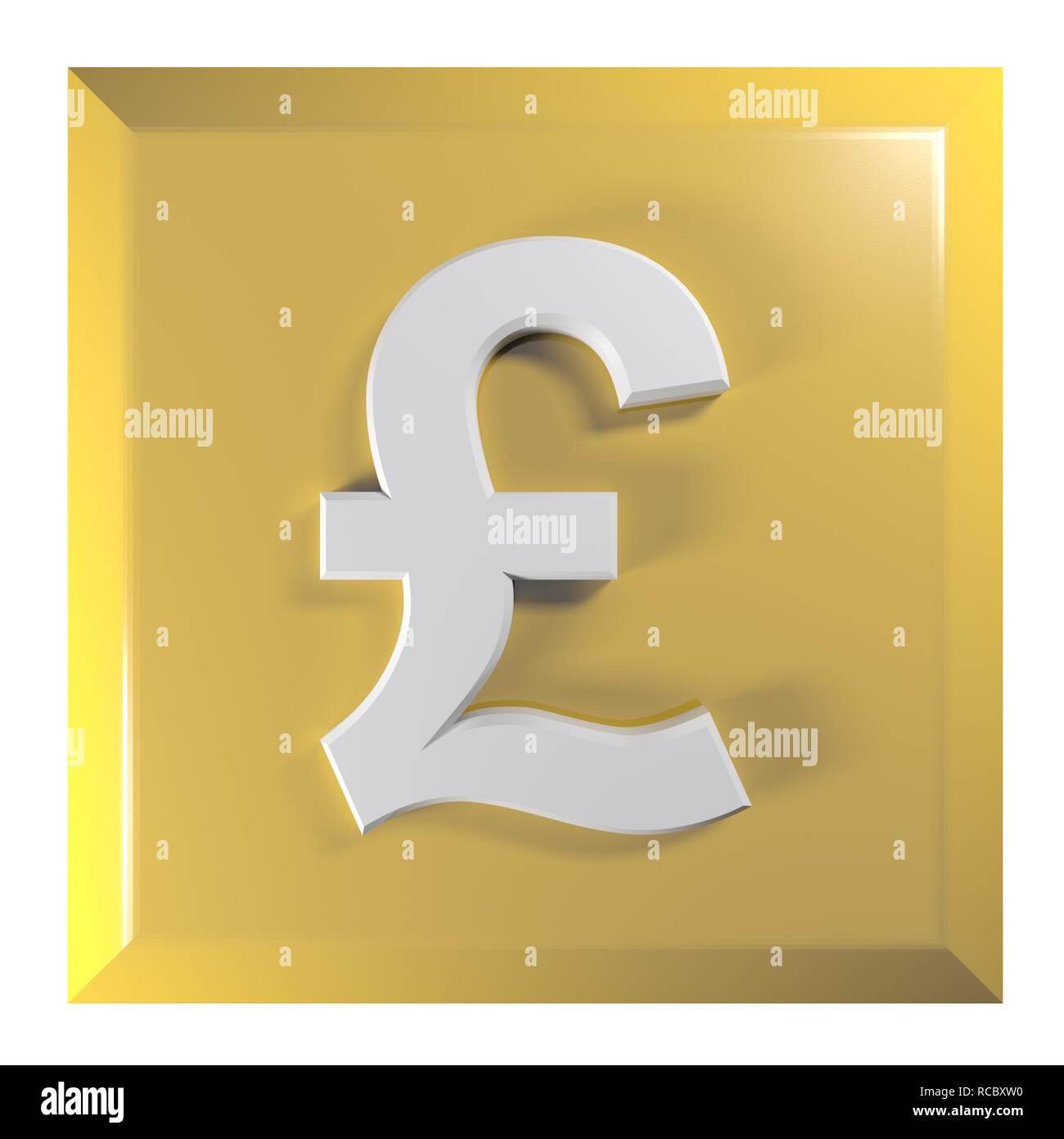 Yellow - Orange square push button Pound currency symbol - 3D rendering ...