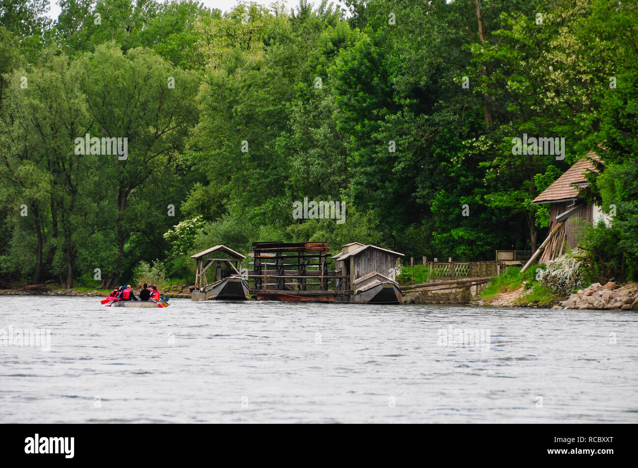 Eaftin of river with unique traditional boat mill on a river, Mura ...