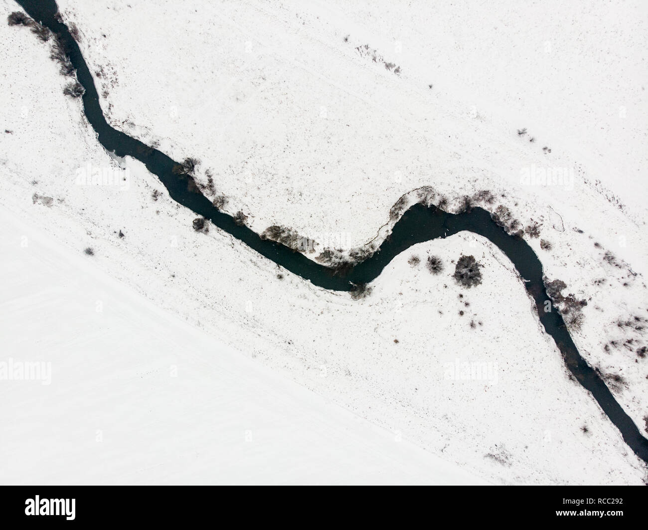 Aerial view of river bed, top view. Nature in winter Stock Photo - Alamy