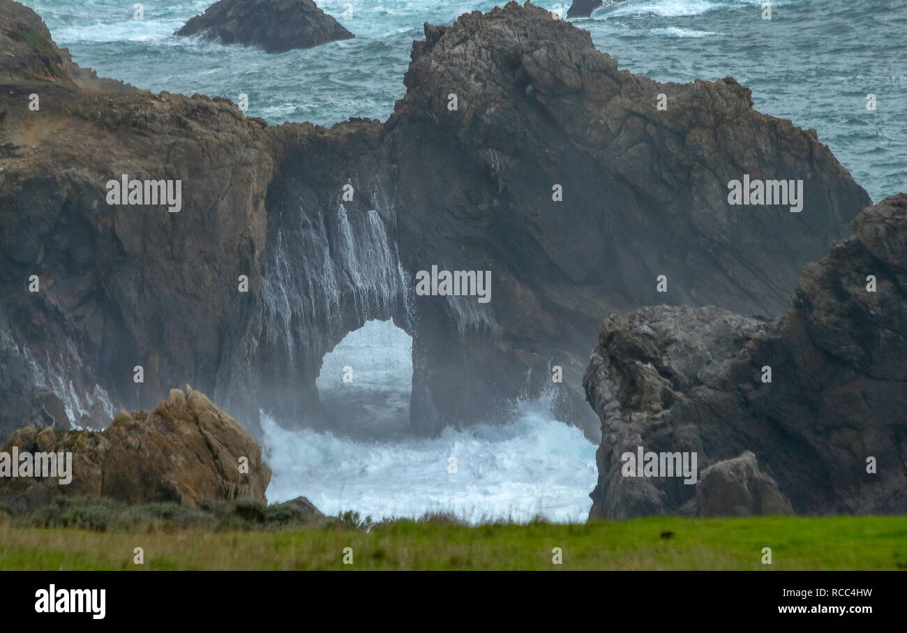 Beautiful keyhole rocks formations on the Pacific Ocean near Big Sur ...