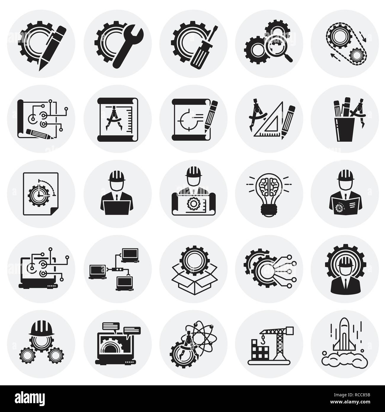 Engineering icons set on circles background for graphic and web design ...