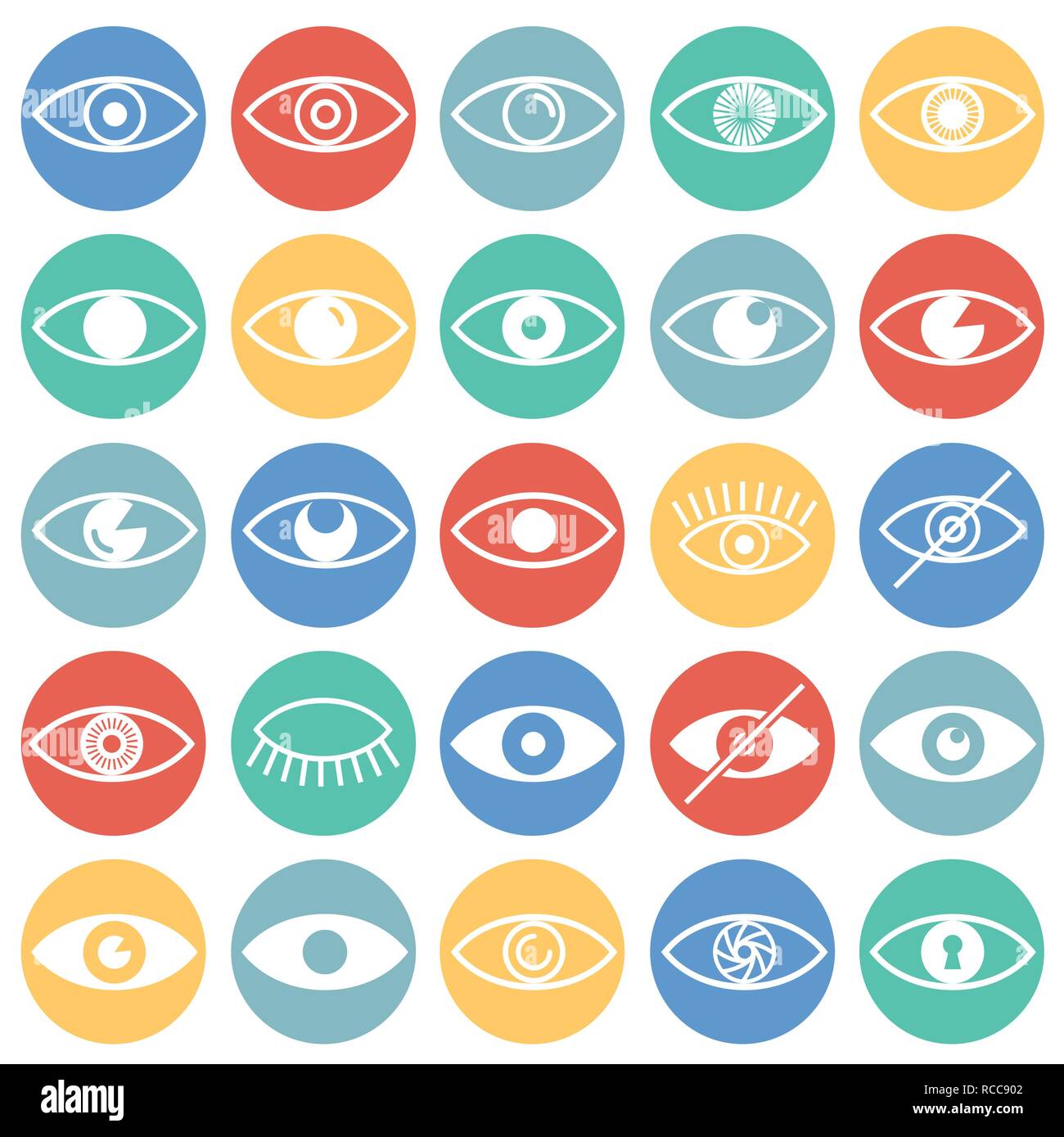Eye icons set on color circles background for graphic and web design ...