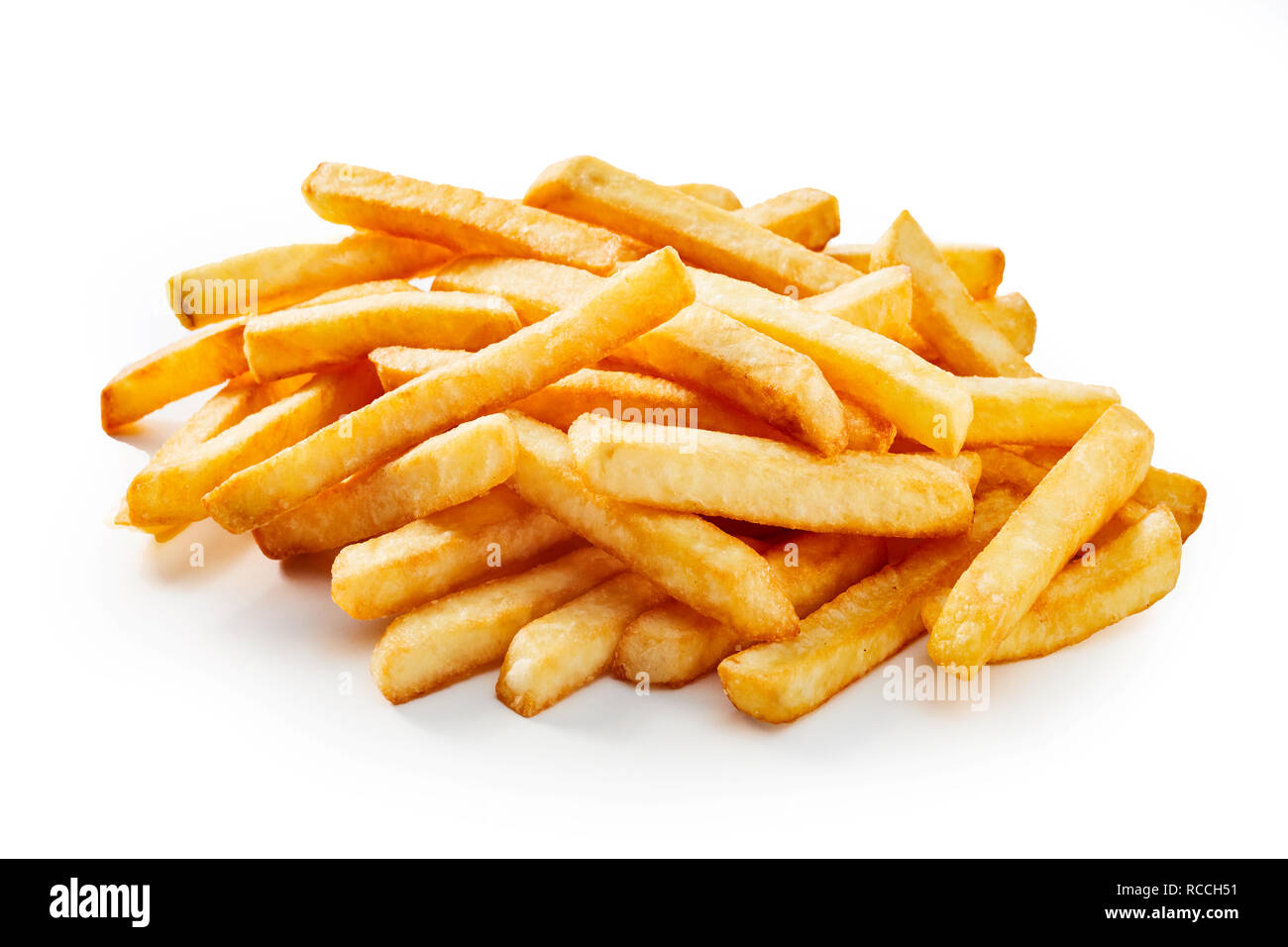 Stack of fresh fried french fries in depth perspective as construction ...