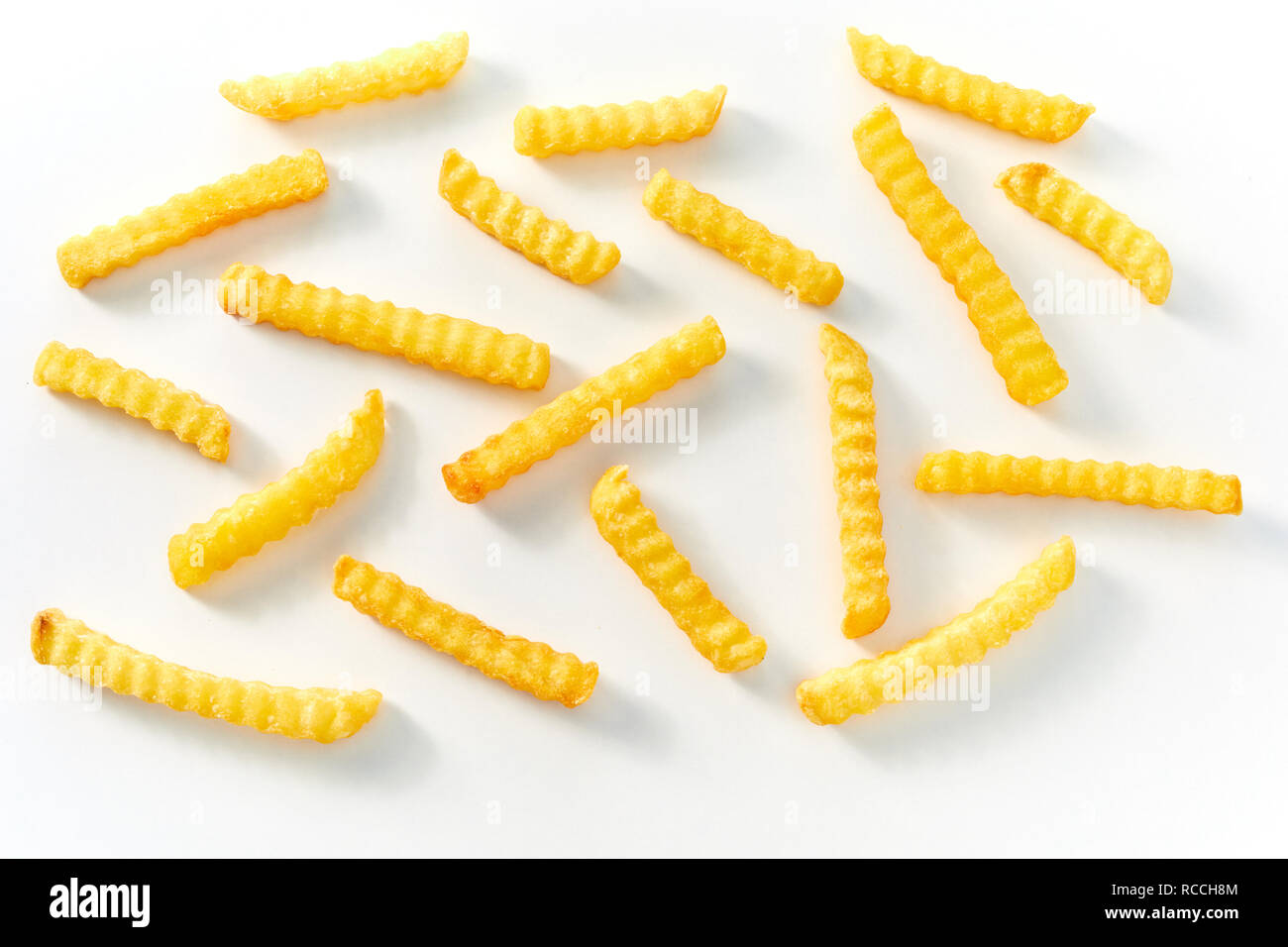 Individual French chips on flat view on white isolate background Stock ...