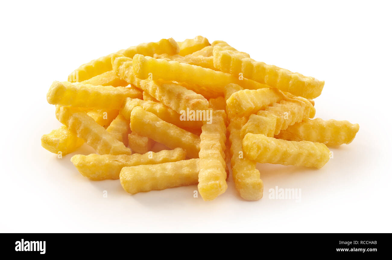 Pile of Golden rippled french fries on isolate white background Stock ...
