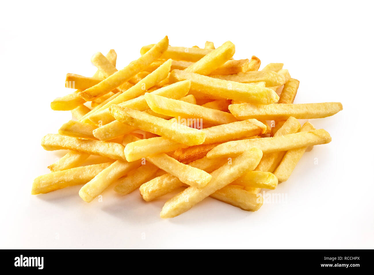 Small pile of french fries potatoes viewed in close-up, from high angle ...