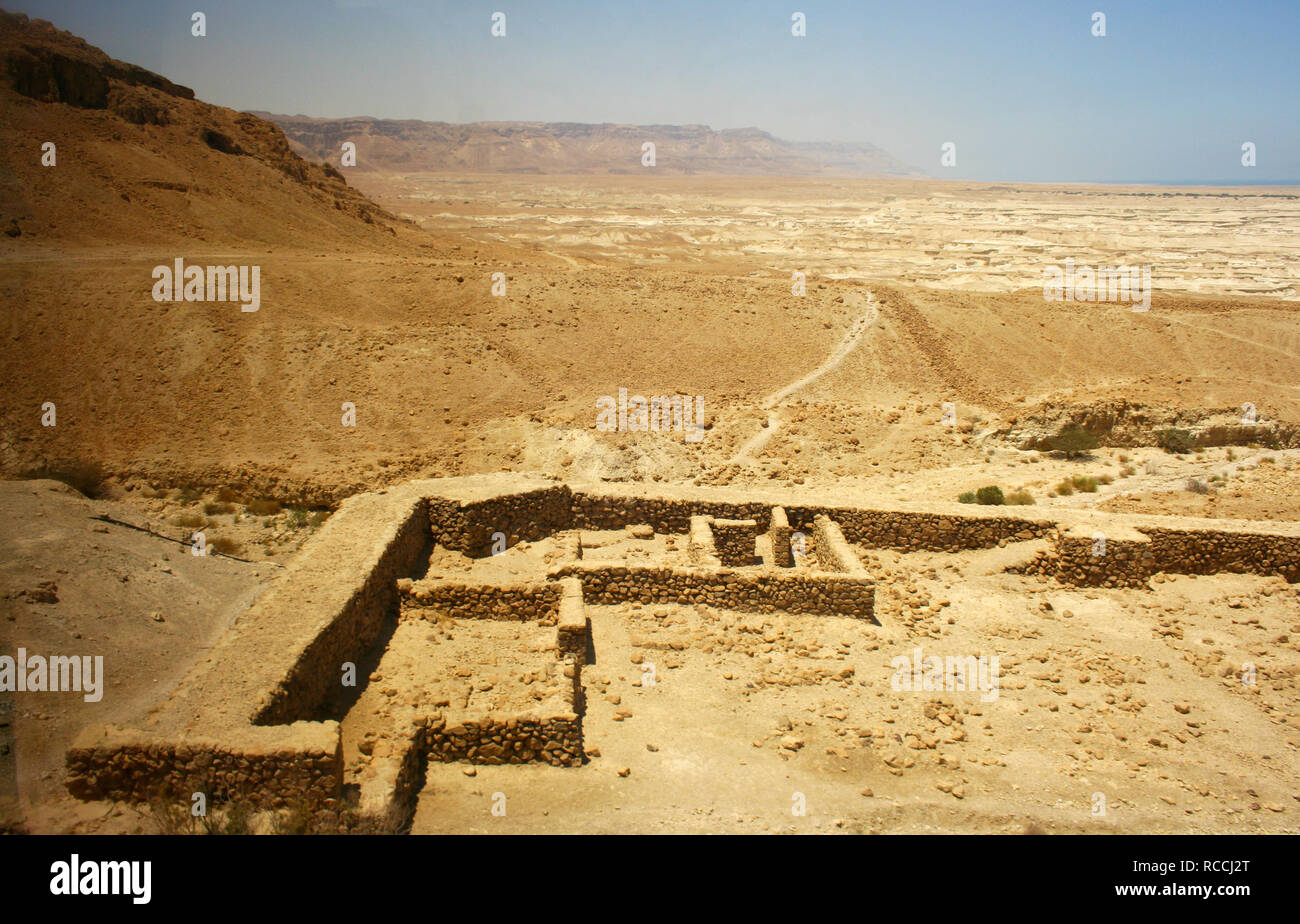 Famous ruins of ancient Masada fortress. Masada National park in Judean ...