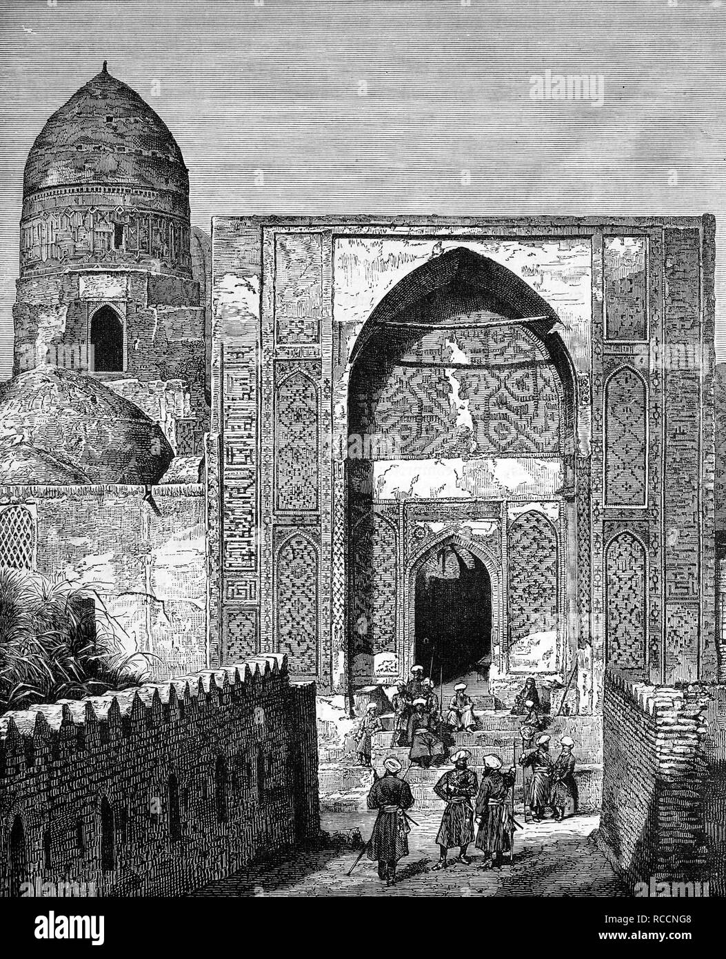 Police station at the gate of the mosque in Shad Zindeh, Samarkand ...