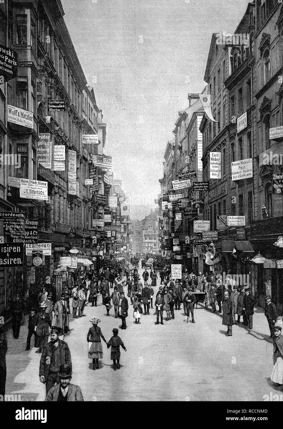Traffic on Petersstrasse Street, Leipzig, Saxony, Germany, historic ...