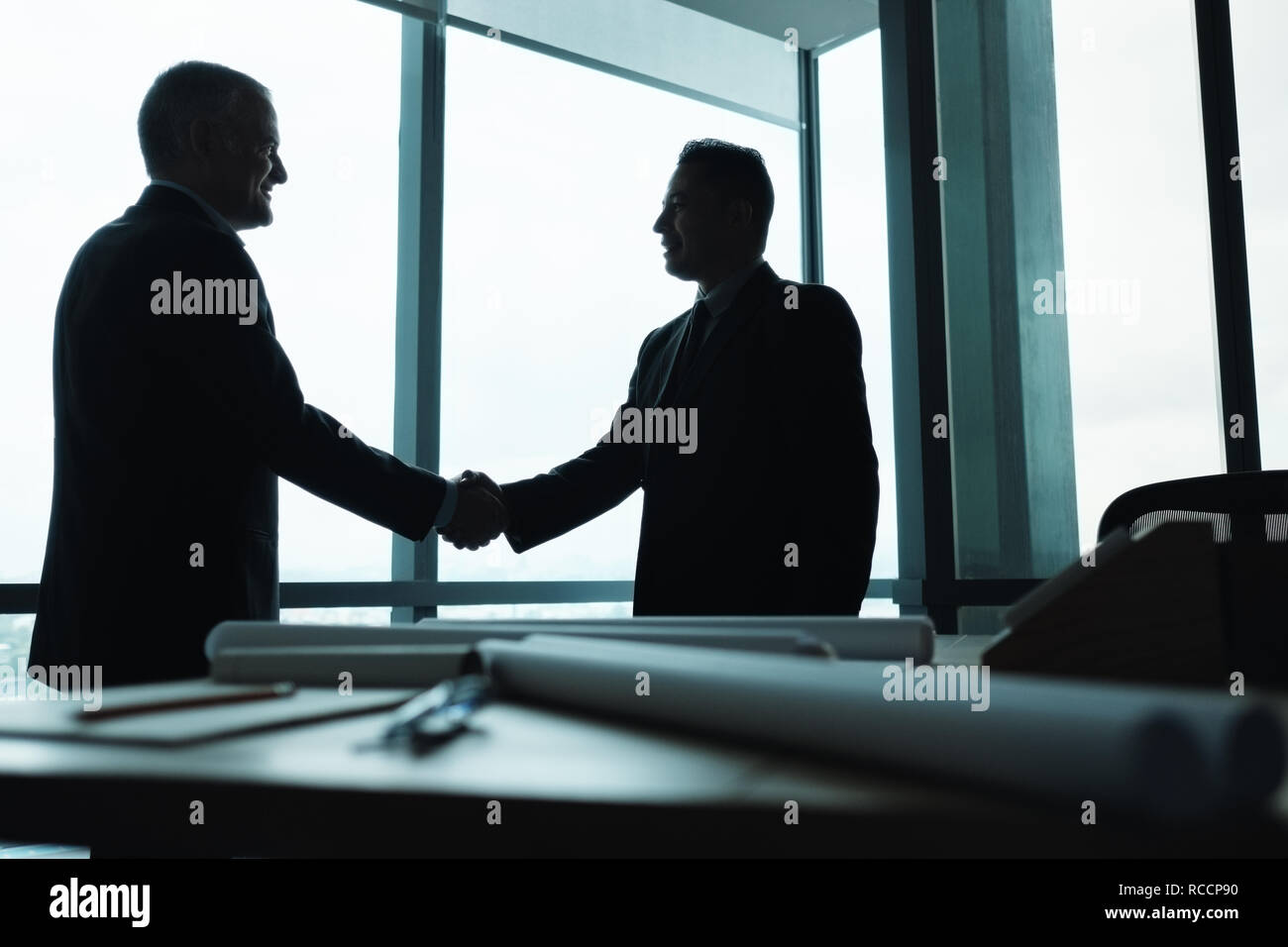 Manager Shaking Hands of Business Partner In Meeting Room Stock Photo ...