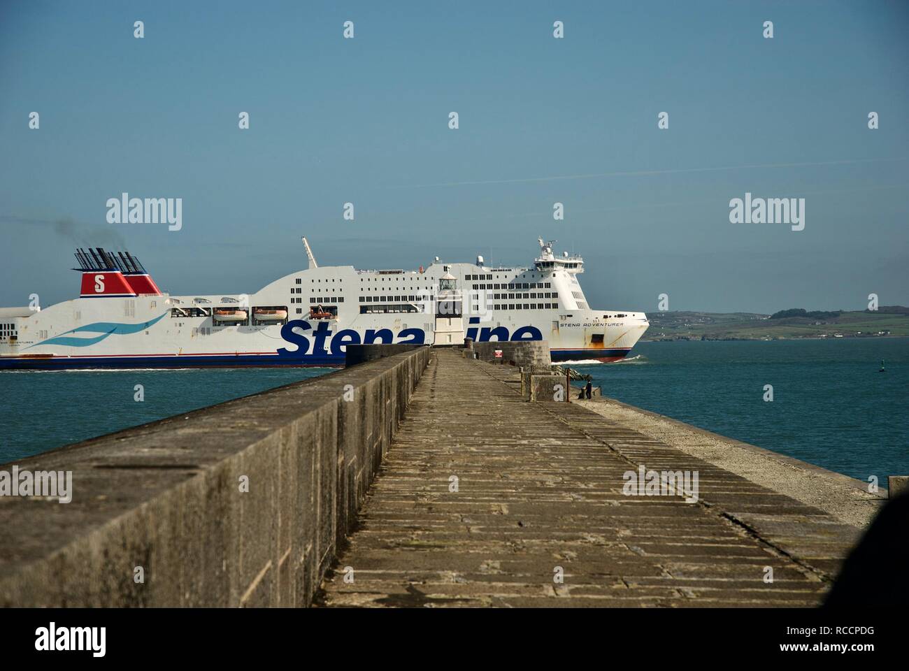 The Stena Line's Irish ferry boat The Adventurer, passing the Holyhead ...