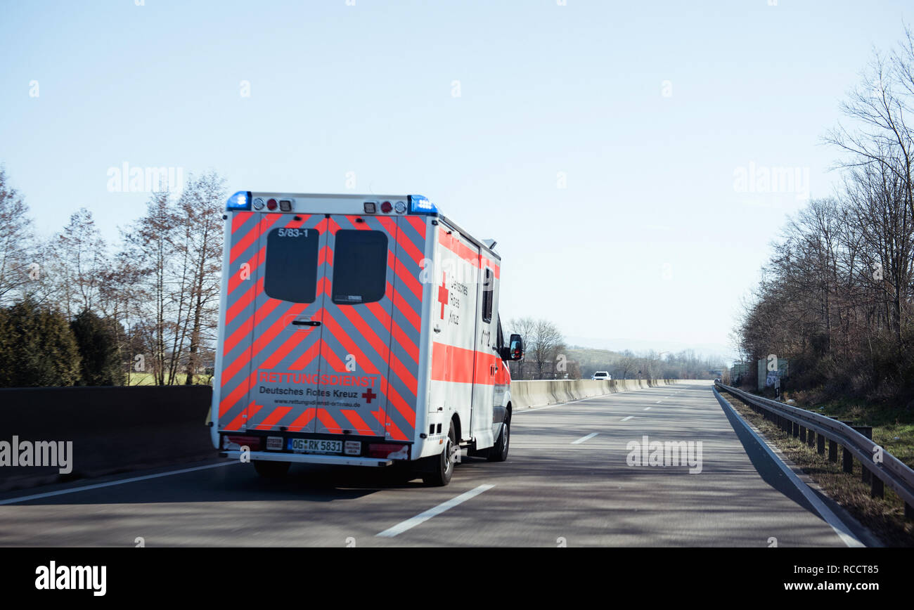 ACHERN GERMANY - FEB 18, 2018: Fast driving in front Deutsches Rotes ...