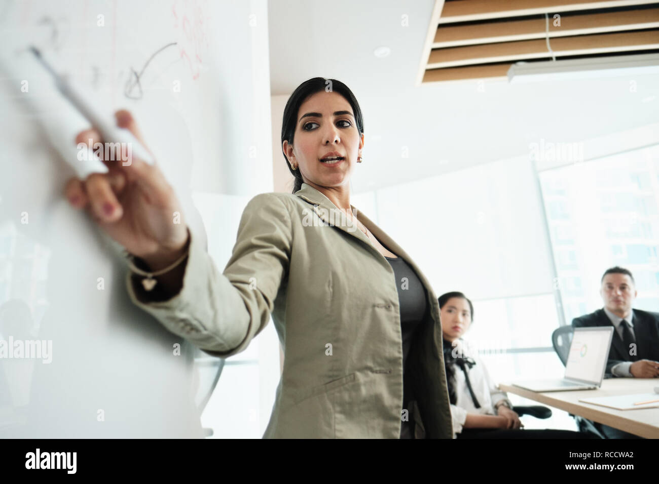 Woman Doing Presentation With Board In Office Meeting Room Stock Photo ...