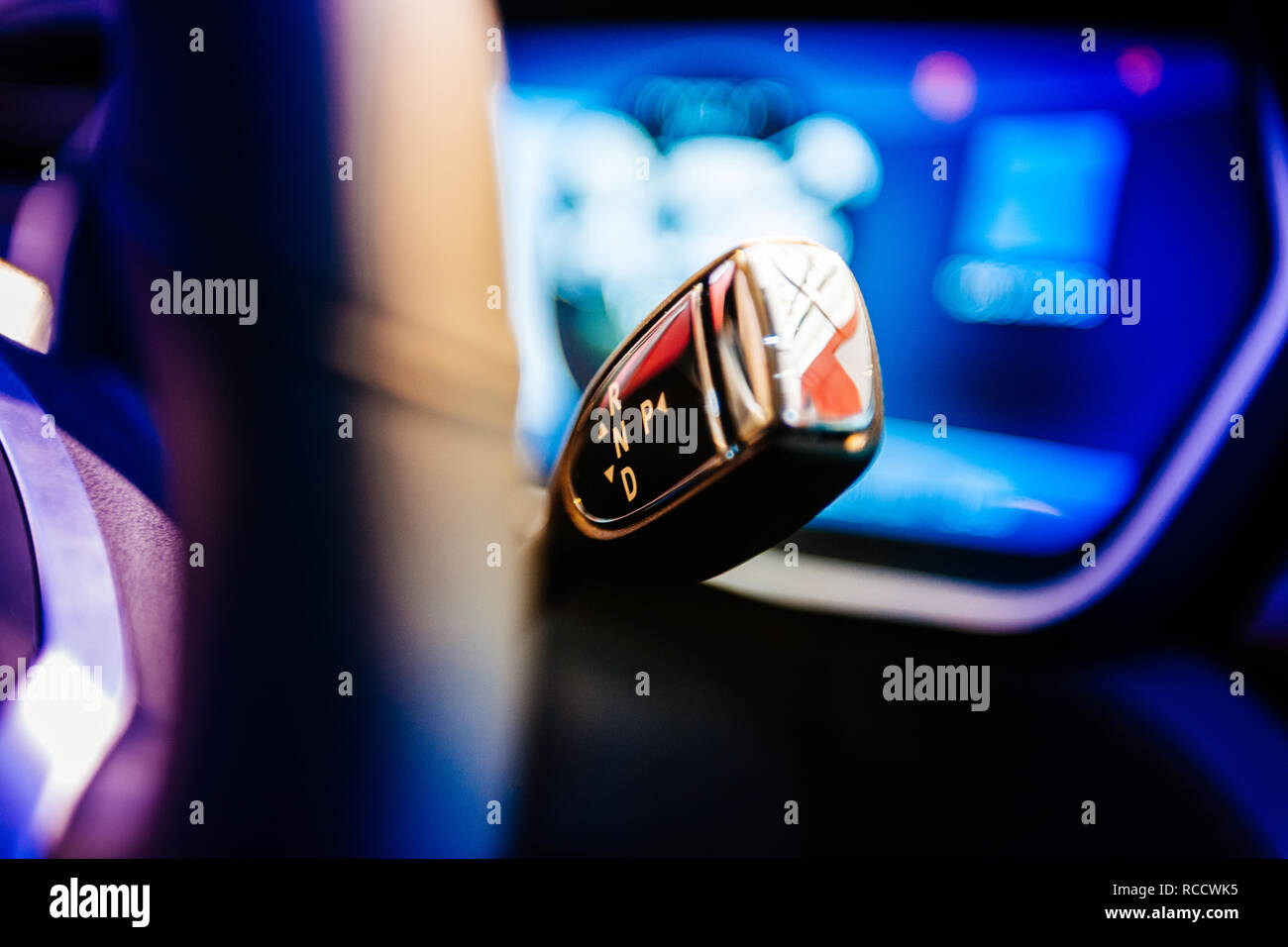 PARIS, FRANCE - NOV 29, 2014: Automatic gearbox gear shift near the ...