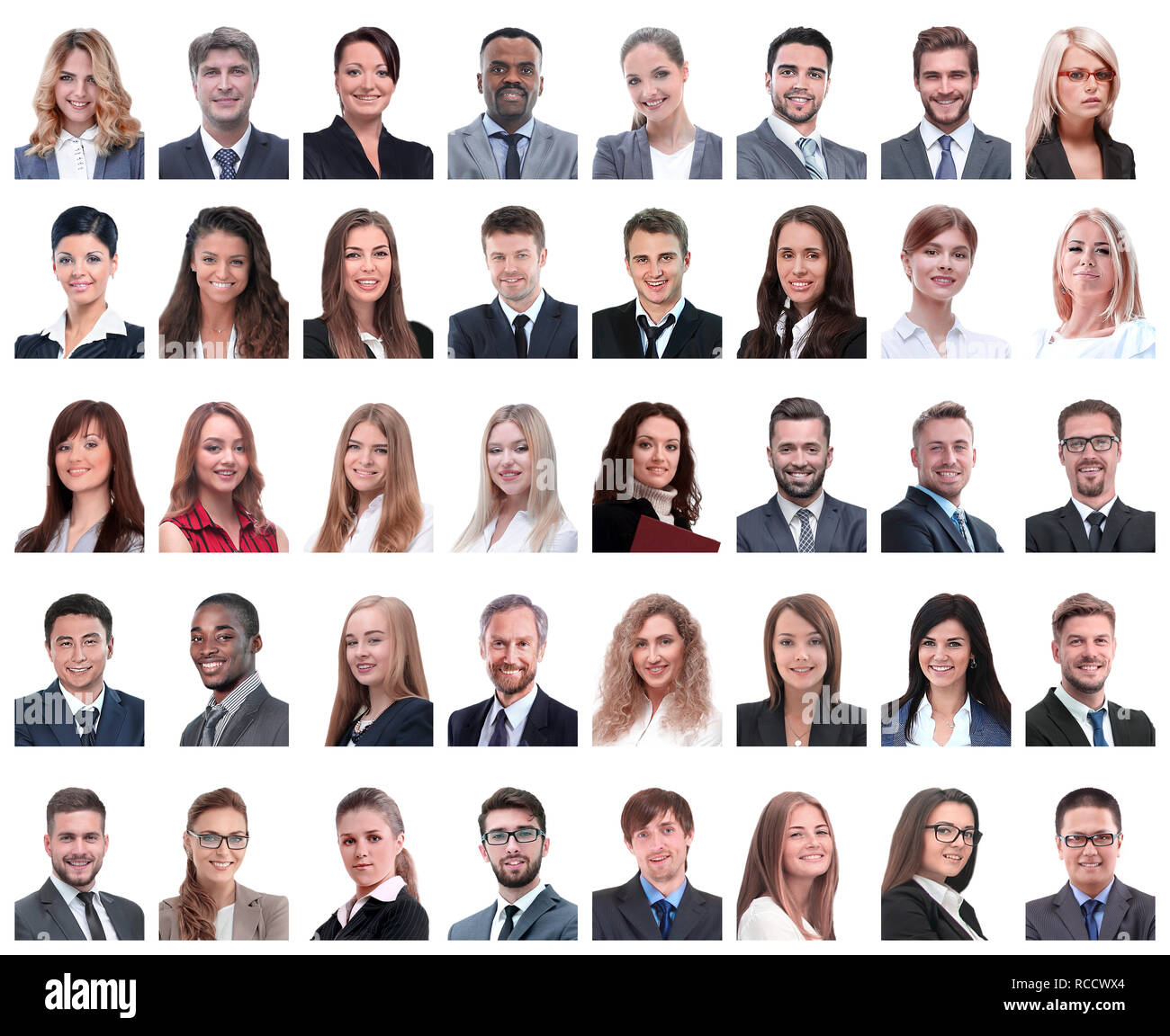 collage of portraits of successful employees isolated on white Stock ...