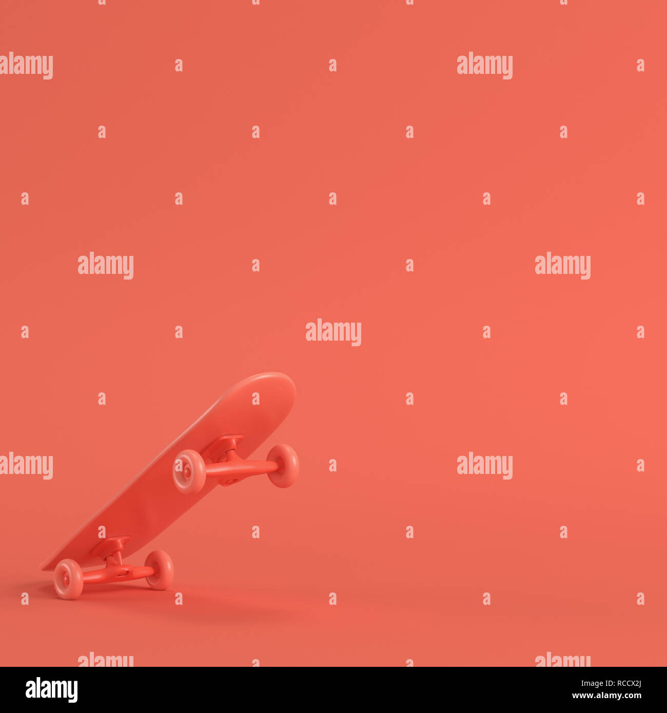 Skateboard deck in living coral color. Minimalism concept. 3d render ...