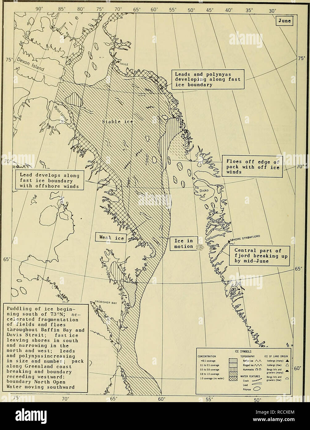 . Distribution of ice in Baffin Bay and Davis Strait. Sea ice. Puddling ...