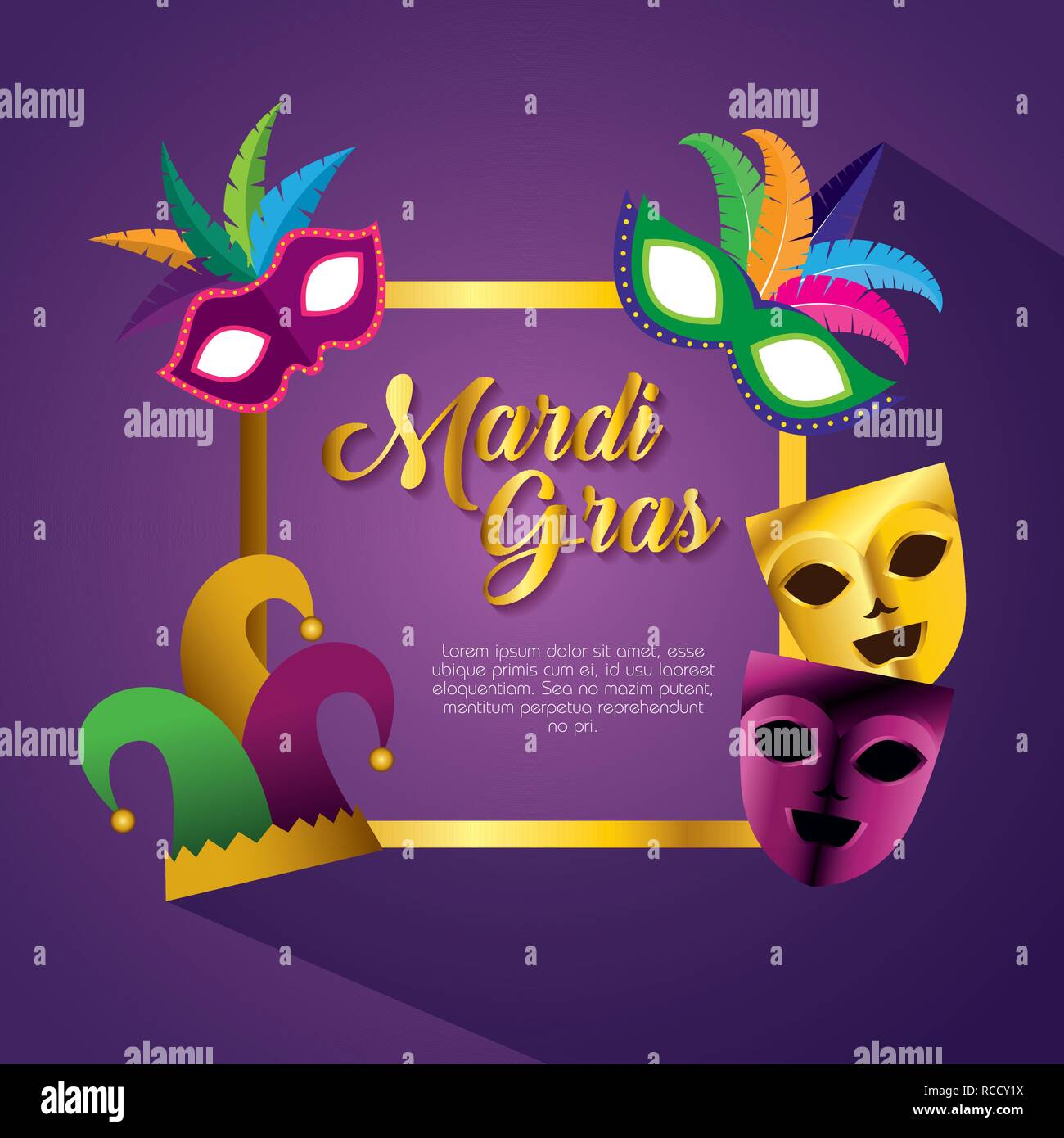 frame with masks and hat decoration to mardi gras Stock Vector Image ...