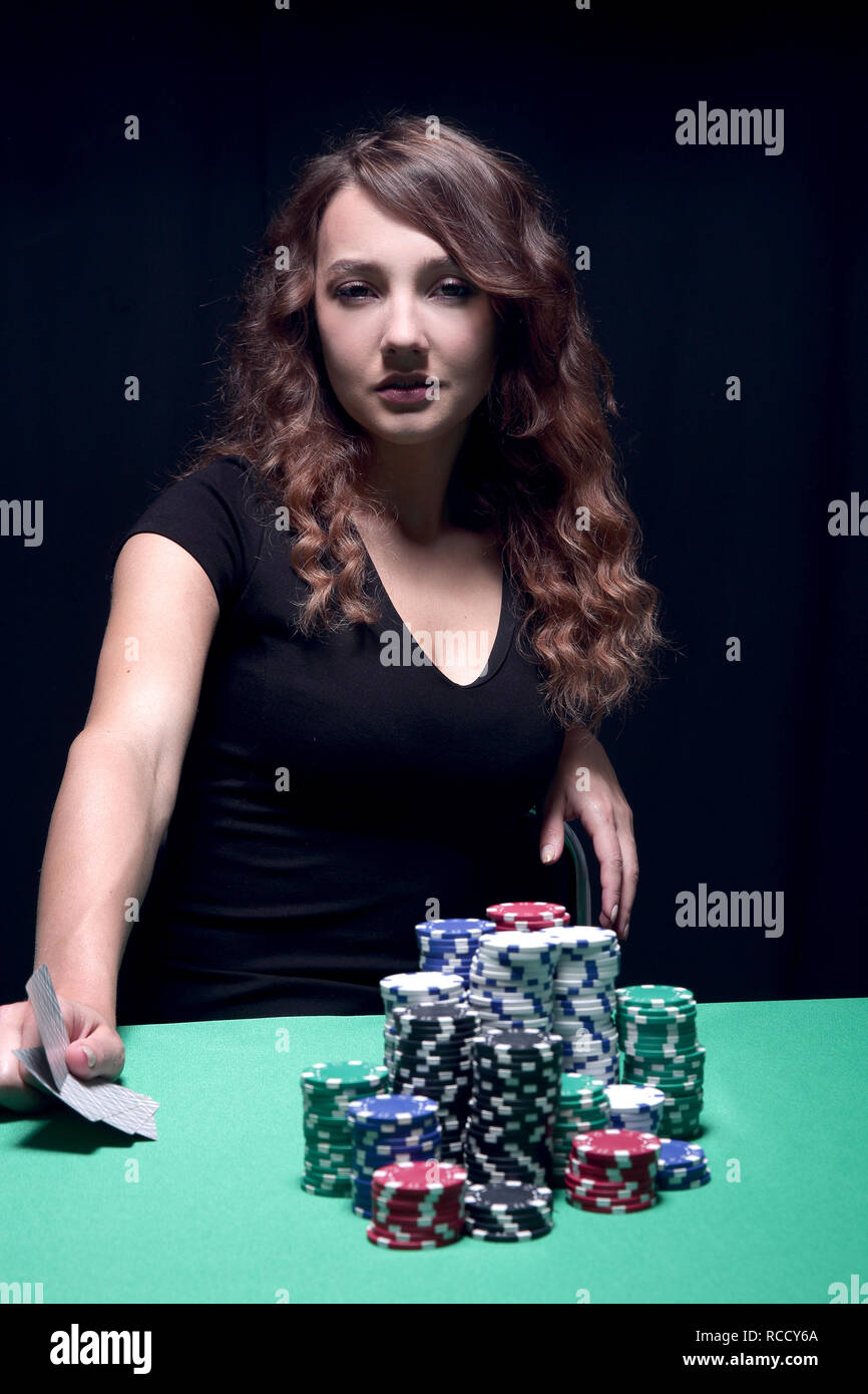 beautiful woman with poker cards Stock Photo - Alamy