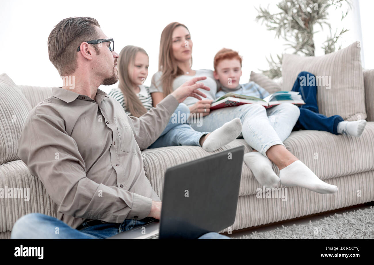 happy family spends their free time in their living room Stock Photo ...