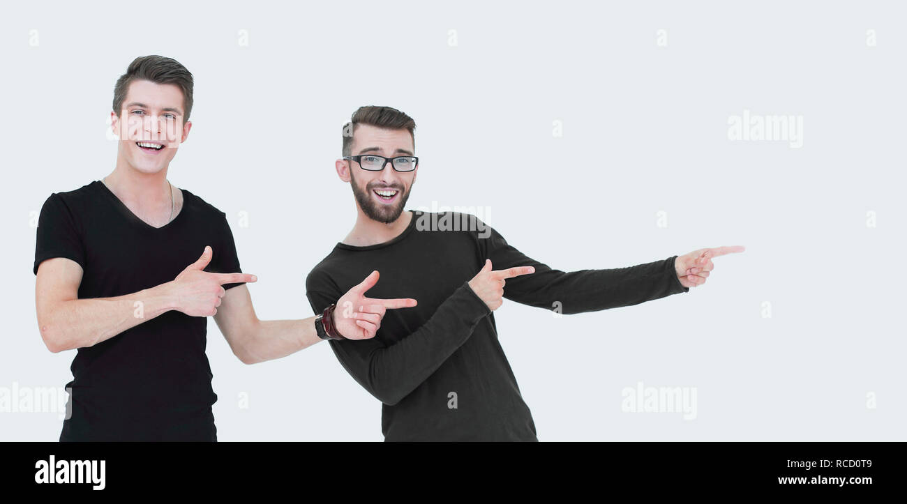 men showing on empty space with finger isolated Stock Photo - Alamy