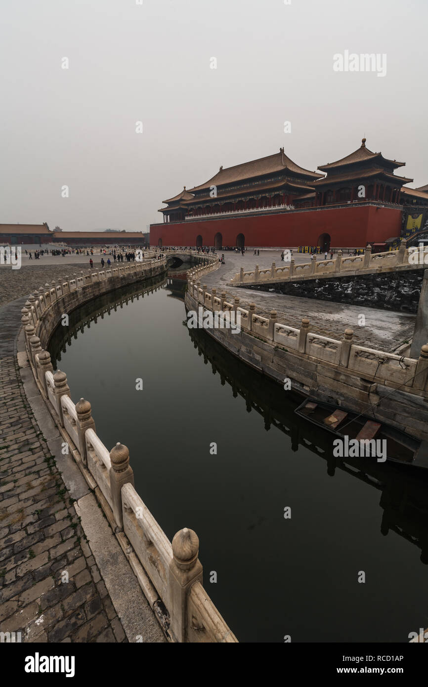 Narrow canal winds through the ancient forbidden city in Beijing, China ...