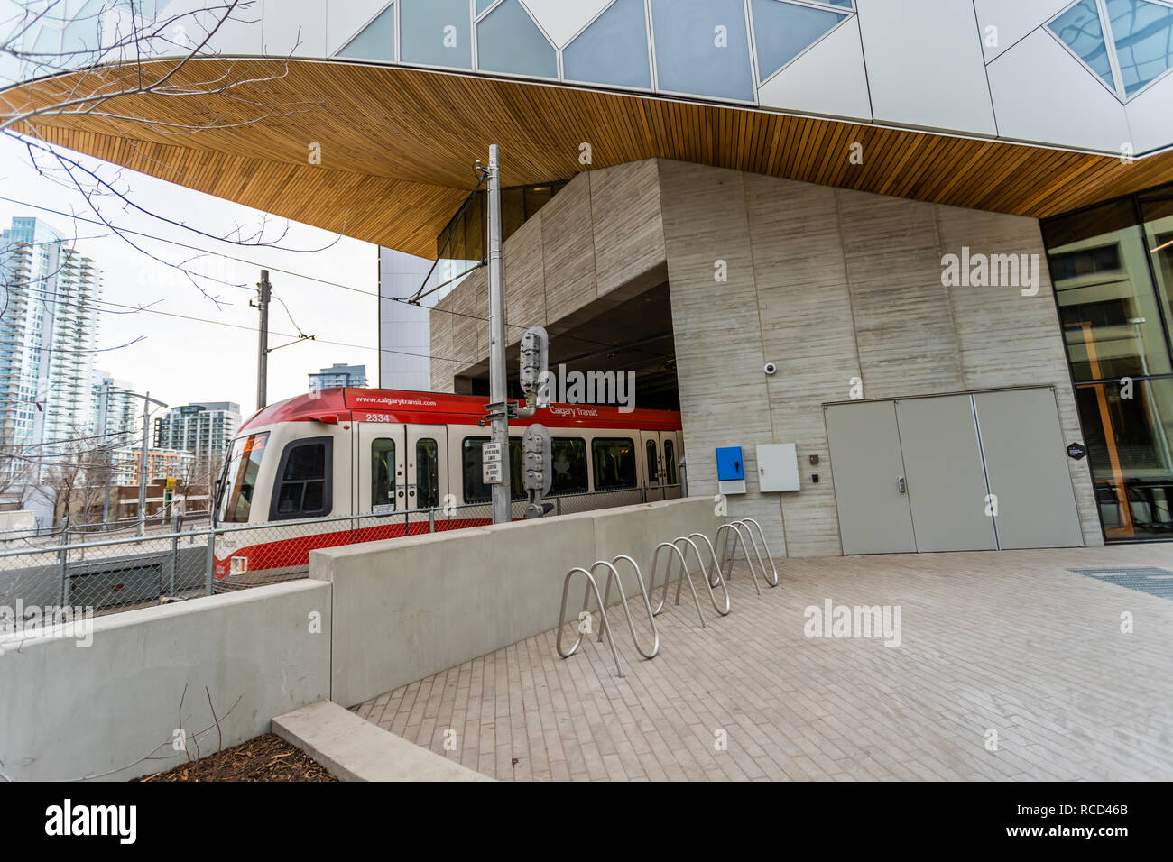 January 11 2019 , Calgary, Alberta - Calgary Transit LRT Train using ...