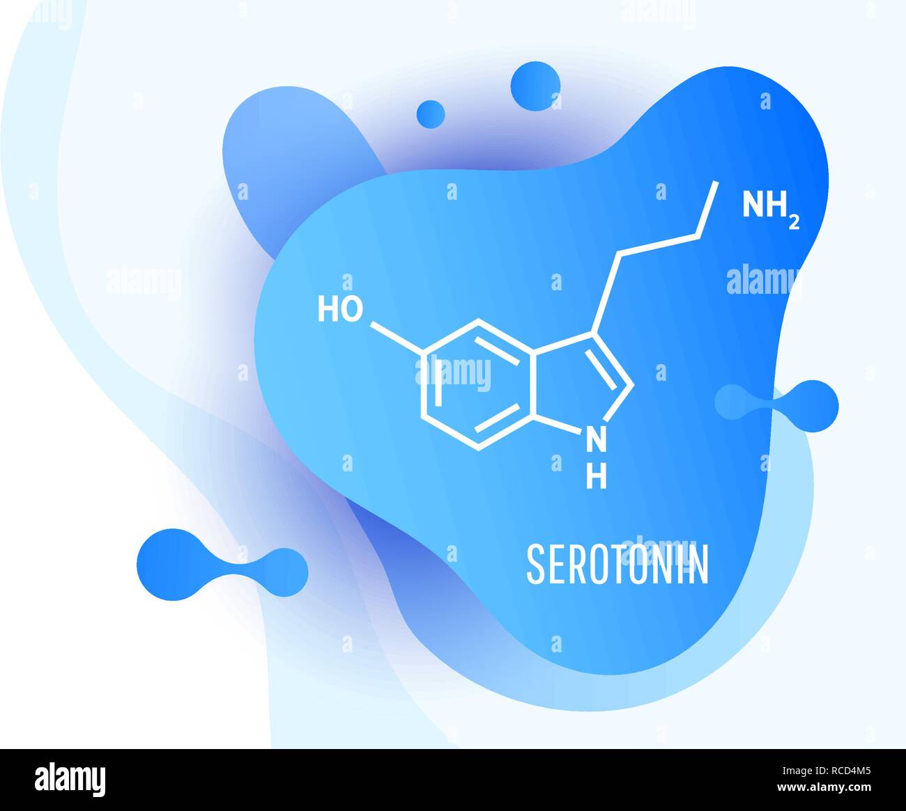 Serotonin neurotransmitter molecule. Skeletal formula on wave liquid ...