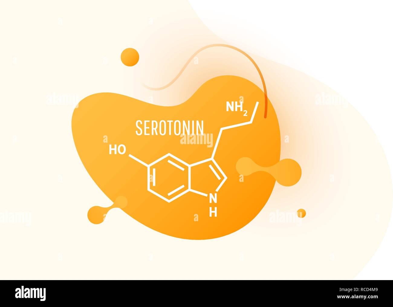 Vector icon with chemical formulas of serotonin on wave liquid ...