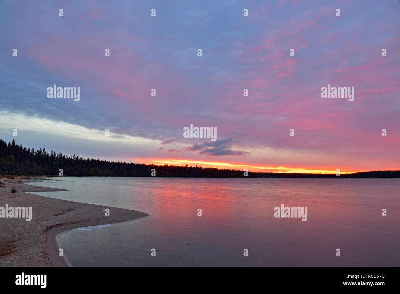 Pine Lake at sunset, Wood Buffalo National Park, Alberta, Canada Stock ...