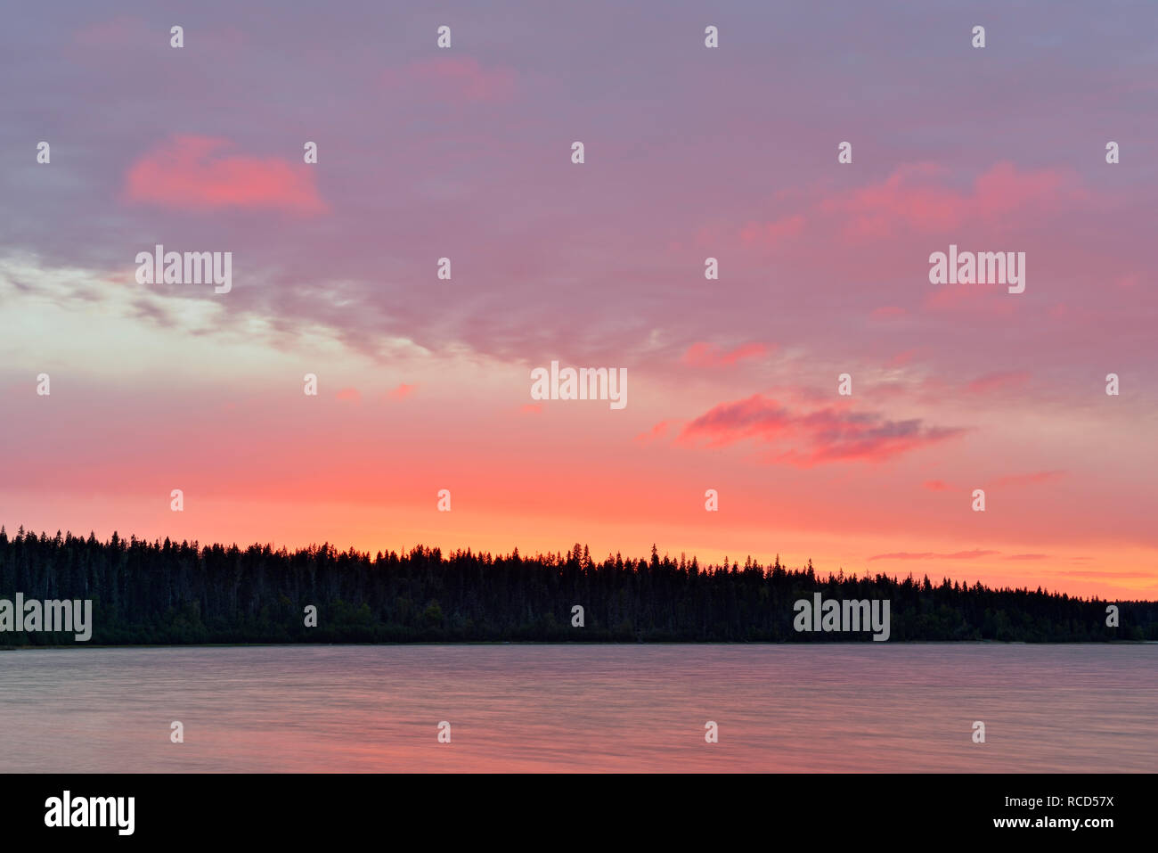 Pine Lake at sunset, Wood Buffalo National Park, Alberta, Canada Stock ...